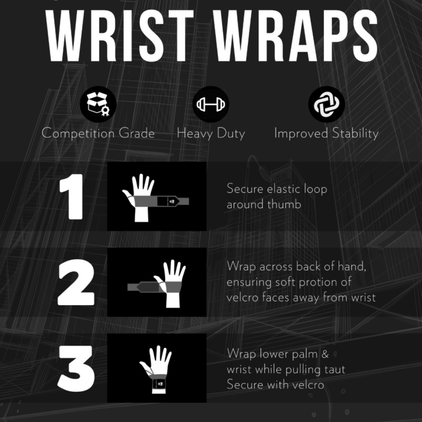 Gymreapers Wrist Wraps - 18" Weightlifting Wrist Support - Gray